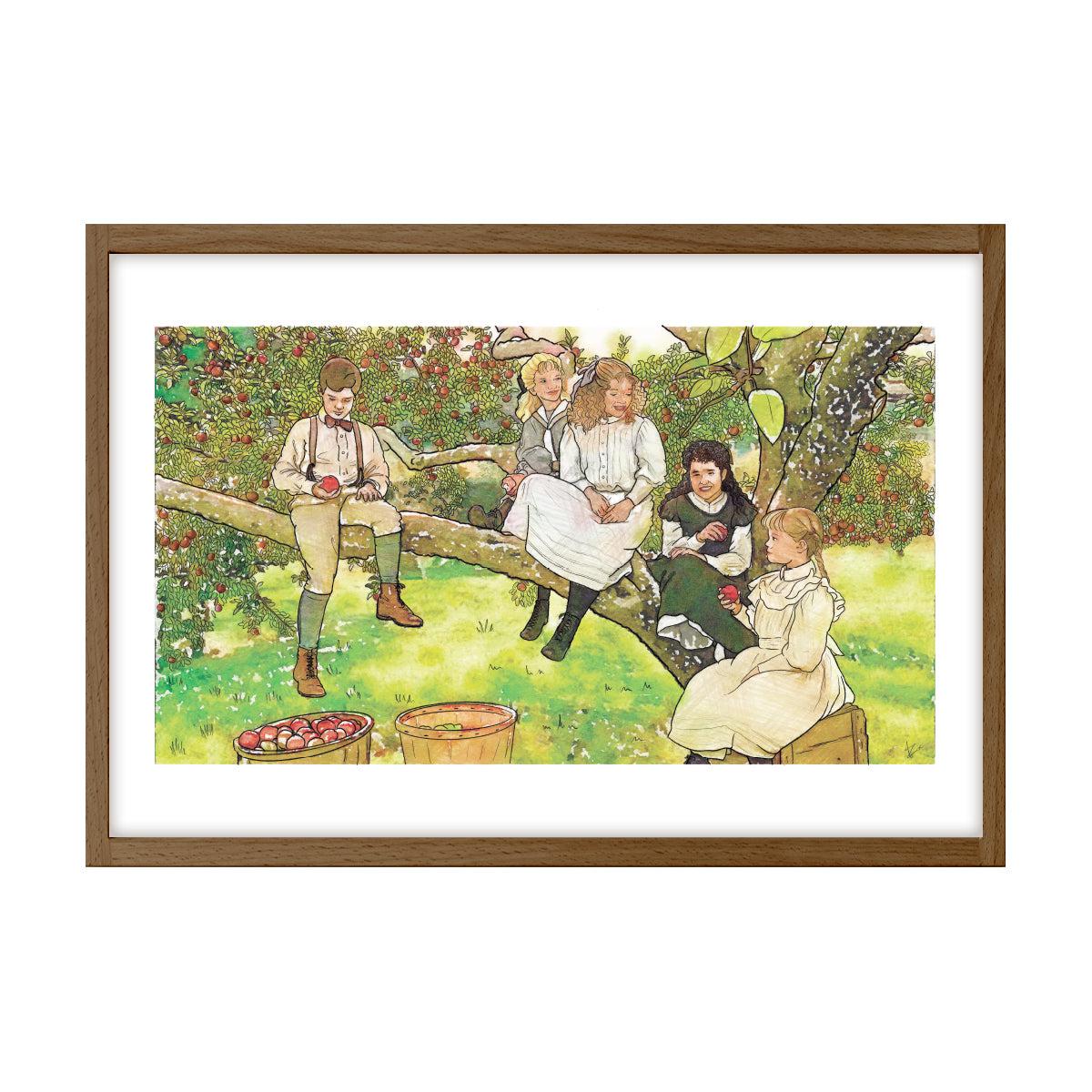 "Kids In Apple Tree" Limited Edition Illustrated Print on Watercolor P ...